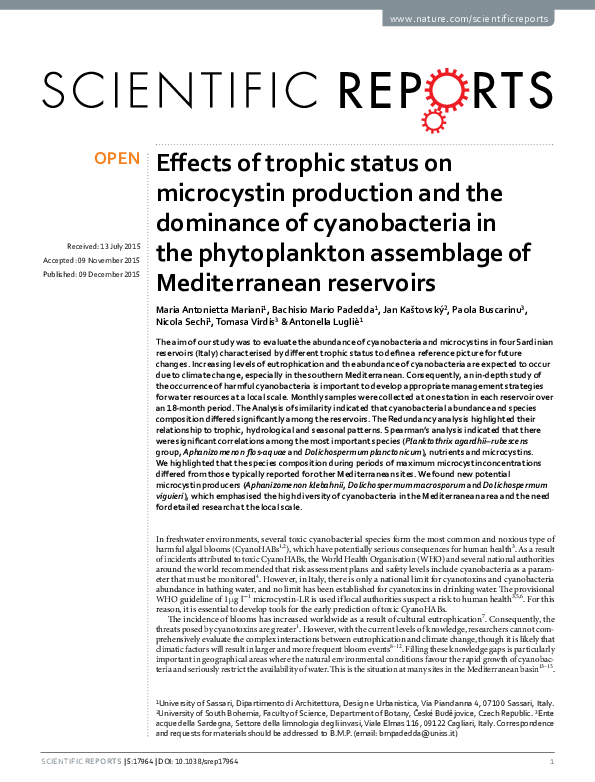 (PDF) Effects of trophic status on microcystin production and the ...