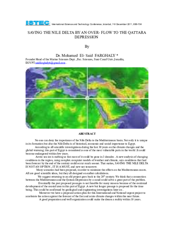 (DOC) SAVING THE NILE DELTA BY AN OVER-FLOW TO THE QATTARA DEPRESSION