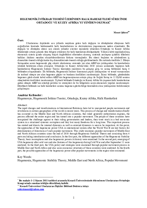 (PDF) HEGEMONİK İSTİKRAR TEORİSİ ÜZERİNDEN HALK HAREKETLERİ SÜRECİNDE ...