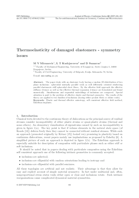 (PDF) Thermoelasticity of damaged elastomers - symmetry issues