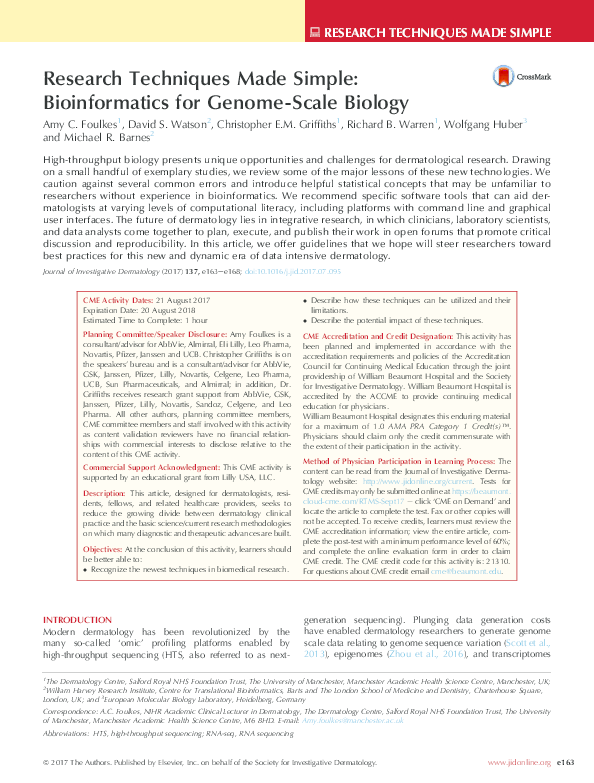 (PDF) Research Techniques Made Simple: Bioinformatics for Genome-Scale ...