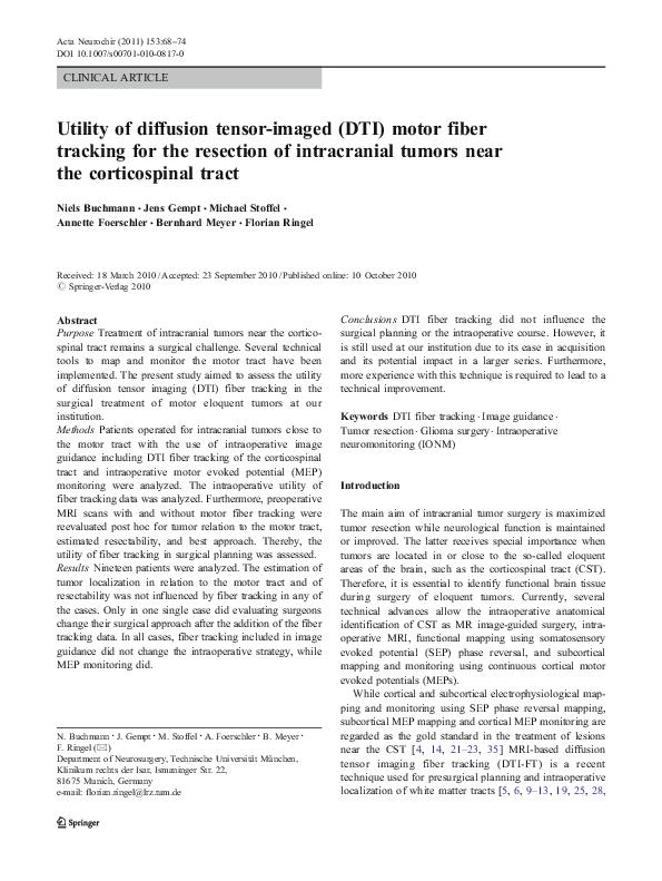 (PDF) Utility of diffusion tensor-imaged (DTI) motor fiber tracking for ...
