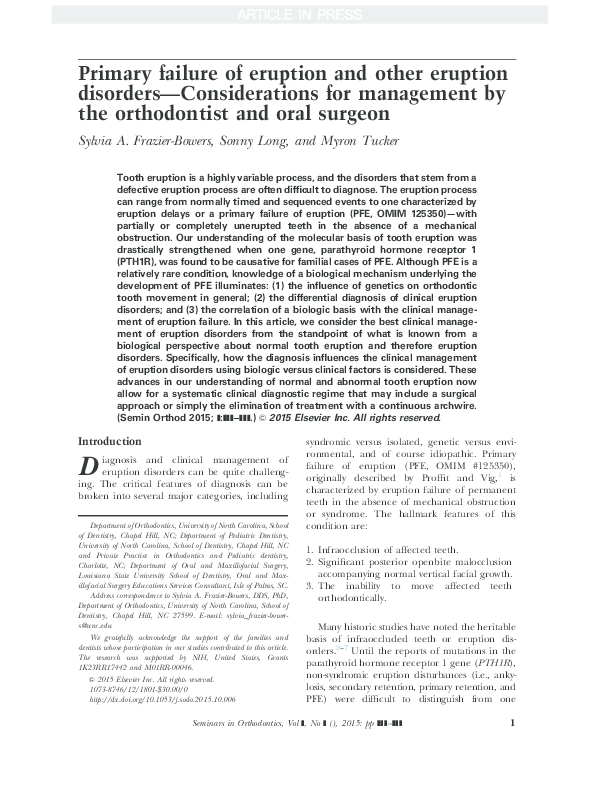 (PDF) Primary failure of eruption and other eruption disorders ...