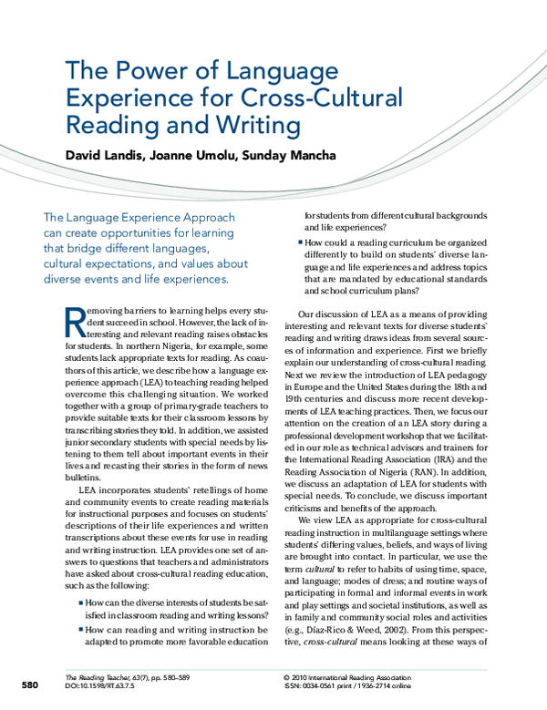 (PDF) The Power of Language Experience for Cross-Cultural Reading and ...