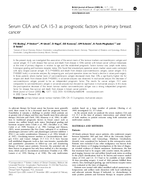 (PDF) Monitoring different stages of breast cancer using tumour markers ...