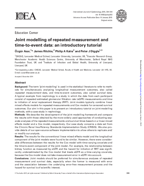 Pdf Joint Modelling Of Repeated And Survival Data