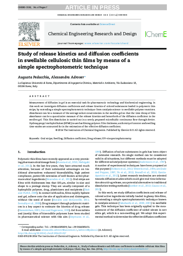 (PDF) Study of release kinetics and diffusion coefficients in swellable ...