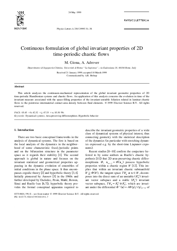 (PDF) Continuous formulation of global invariant properties of 2D time-periodic chaotic flows