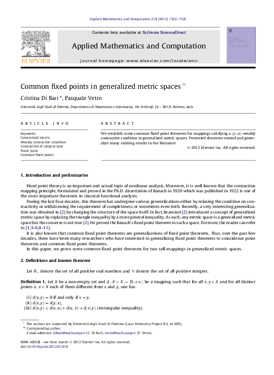 Pdf Common Fixed Points In Generalized Metric Spaces
