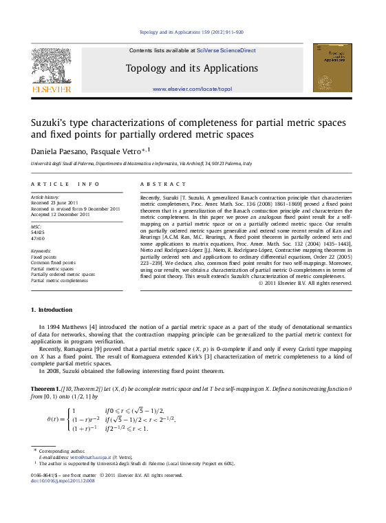 Pdf Suzukiʼs Type Characterizations Of Completeness For Partial Metric Spaces And Fixed Points