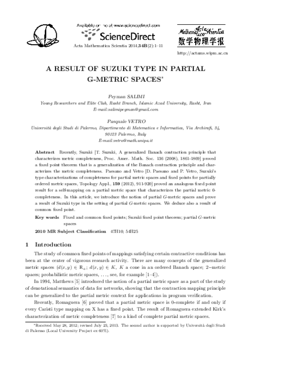 Pdf Fixed Point Results On Metric Type Spaces
