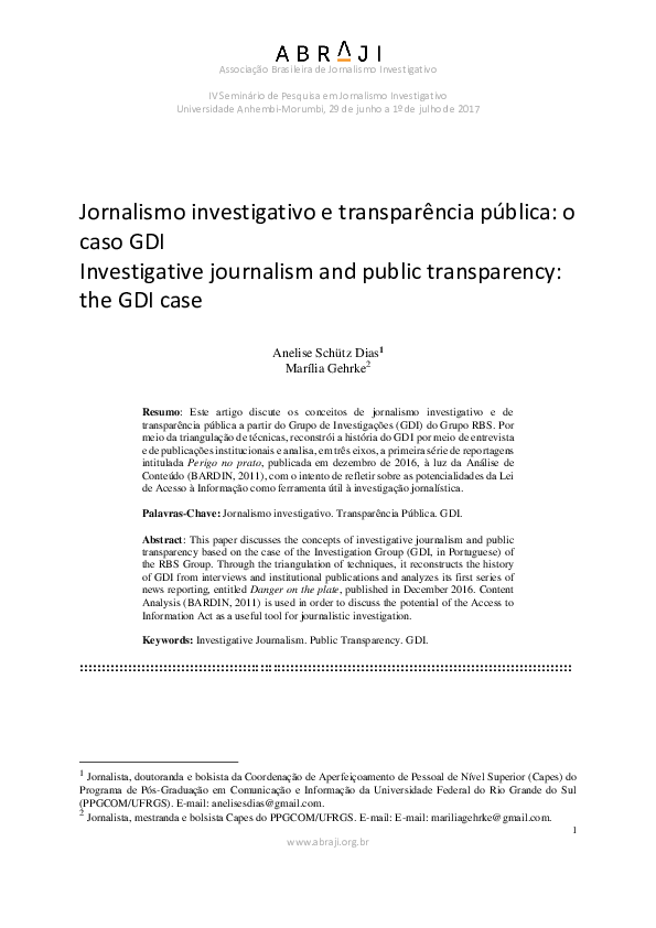 (PDF) Investigative journalism and public transparency: the GDI case ...