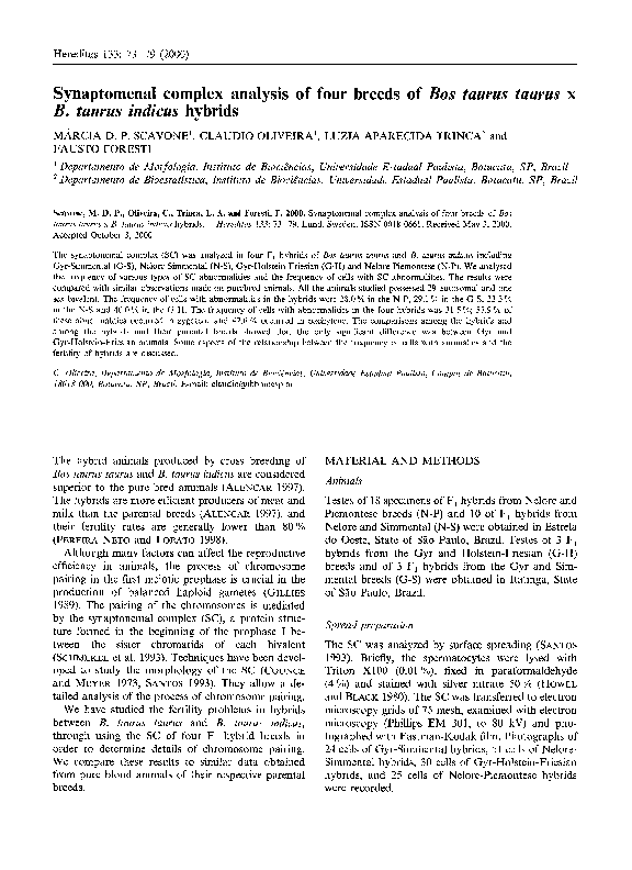 (PDF) Synaptomenal Complex Analysis of Four Breeds of Bos Taurus Taurus ...