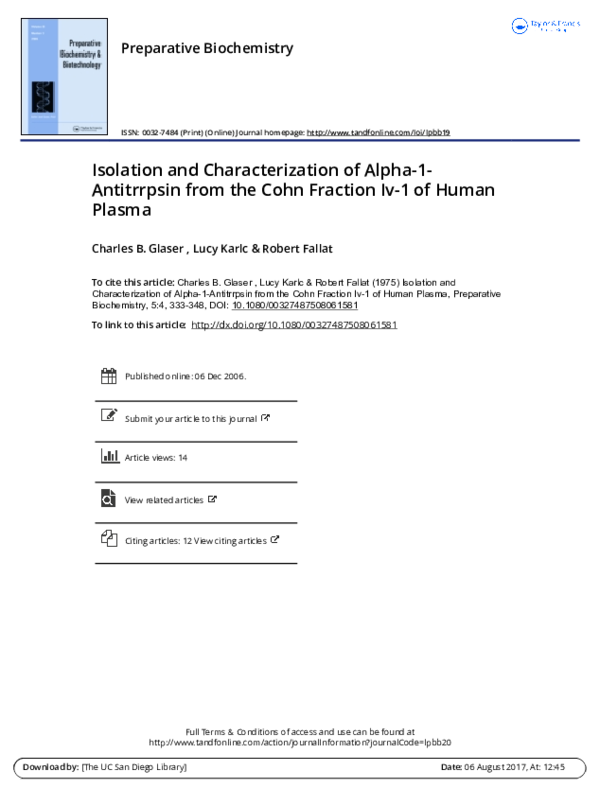(PDF) Preparative Biochemistry Isolation and Characterization of Alpha ...