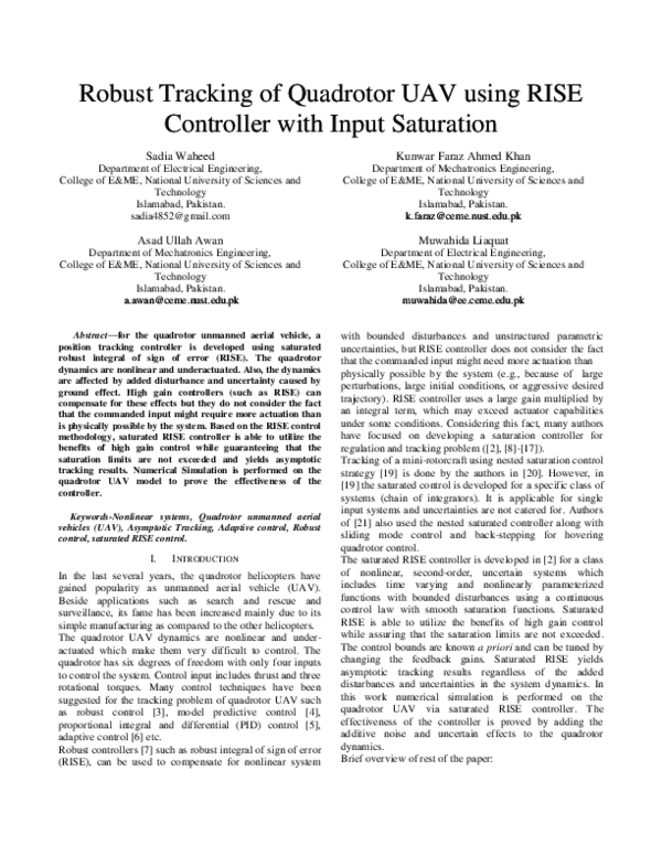 (PDF) Robust Tracking of Quadrotor UAV using RISE Controller with Input Saturation