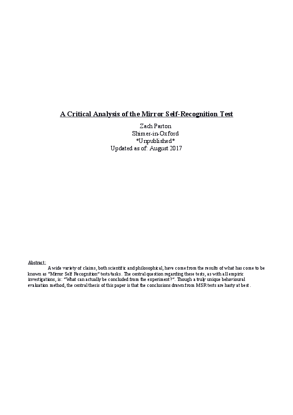 (PDF) A Critical Analysis of the Mirror Self-Recognition Test