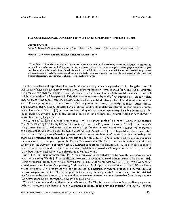 (PDF) The cosmological constant in Witten's superstring field theory ...