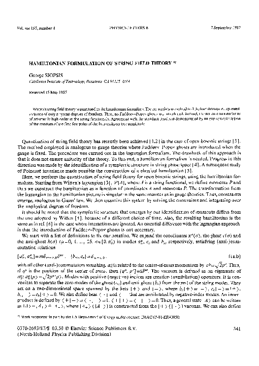 Pdf Hamiltonian Formulation Of String Field Theory