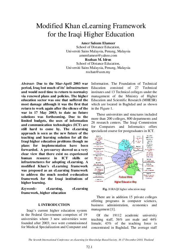 (PDF) Modified Khan eLearning Framework for the Iraqi Higher Education