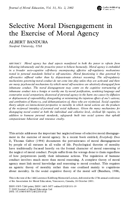 (PDF) Selective Moral Disengagement in the Exercise of Moral Agency