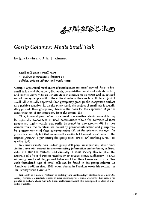 (PDF) Gossip Columns: Media Small Talk