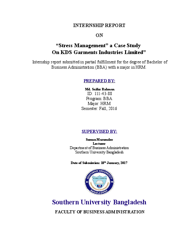 (DOC) Internship Report On Stress Management a case Study on KDS.docx