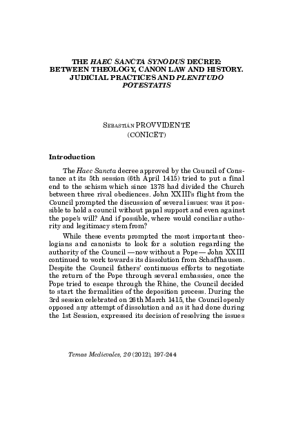 (PDF) The meaning of the Haec sancta: between theology, canon law and ...