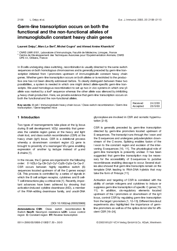 (PDF) Germ-line transcription occurs on both the functional and the non ...