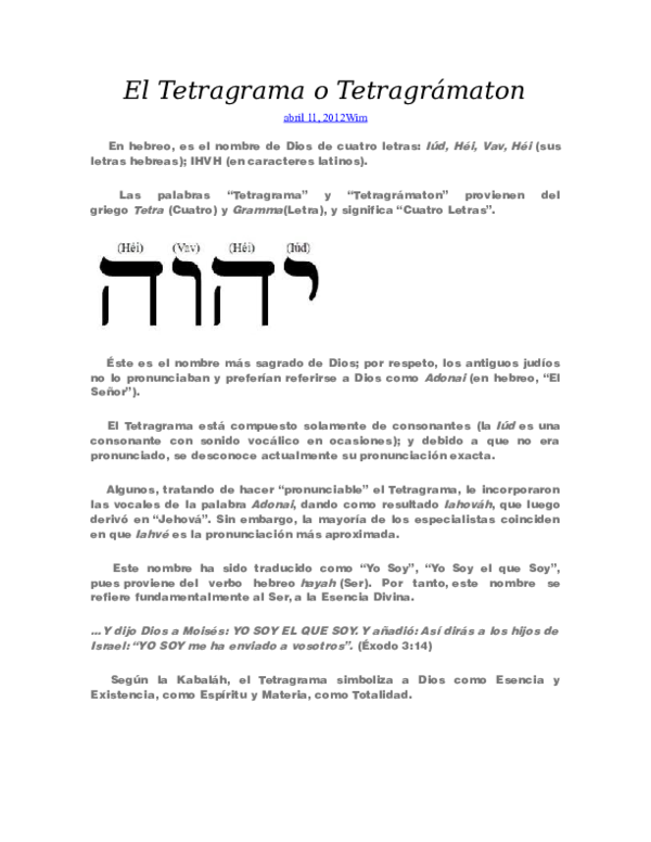 (DOC) El Tetragrama o Tetragrámaton