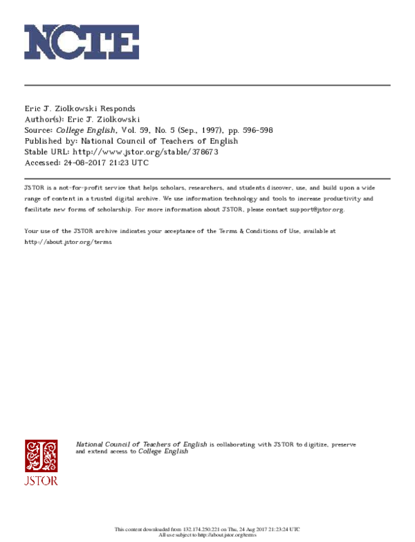 (PDF) "Eric J. Ziolkowski Responds” (1997) [Response to three ...