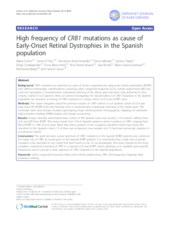 (PDF) High frequency of CRB1 mutations as cause of Early-Onset Retinal ...