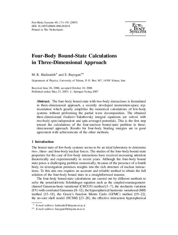 (PDF) Four-Body Bound-State Calculations in Three-Dimensional Approach