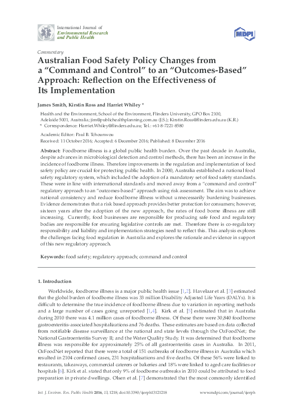 (PDF) Australian Food Safety Policy Changes from a "Command and Control ...