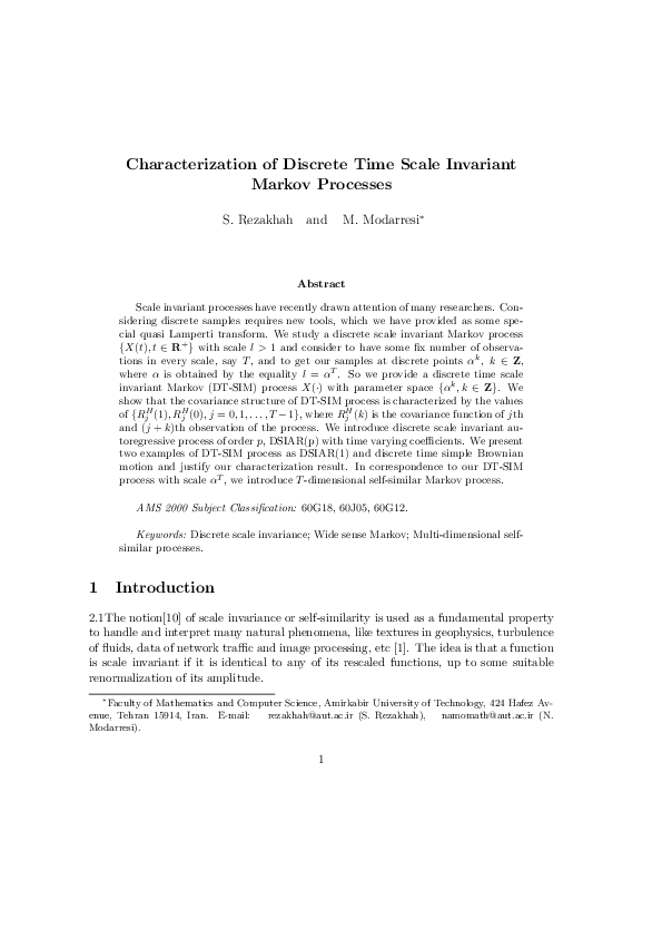 (PDF) Characterization of Discrete Time Scale Invariant Markov Processes