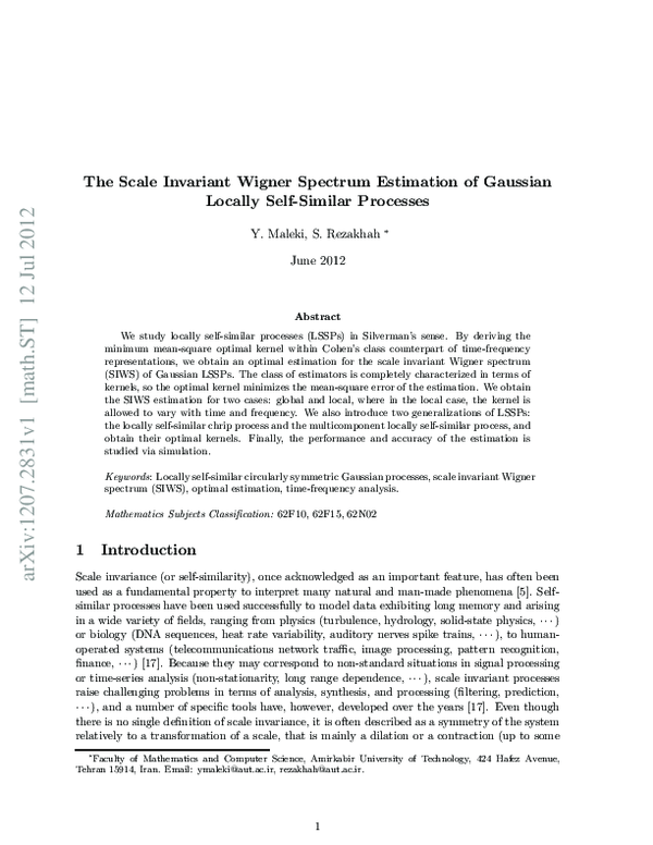Pdf The Scale Invariant Wigner Spectrum Estimation Of Gaussian Locally Self Similar Processes