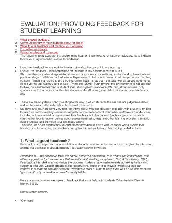 (DOC) EVALUATION: PROVIDING FEEDBACK FOR STUDENT LEARNING