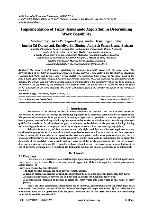 Pdf Implementation Of Fuzzy Tsukamoto Algorithm In Determining Work