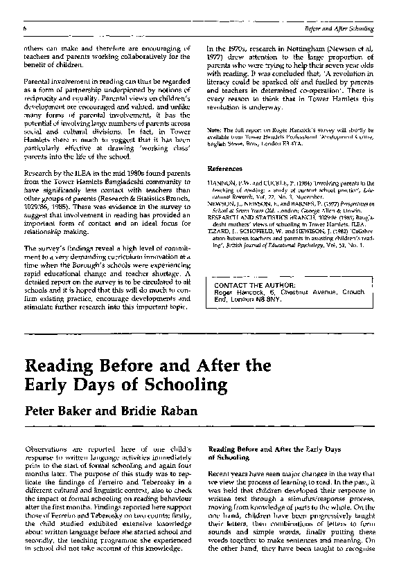 Reading Before and After the Early Days of Schooling