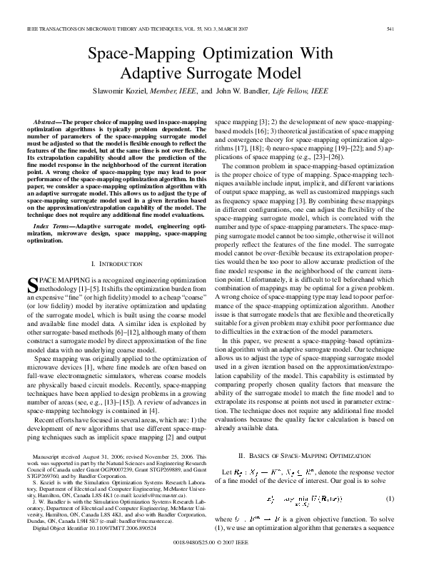 (PDF) Space-Mapping Optimization With Adaptive Surrogate Model | Slawomir M Koziel - Academia.edu