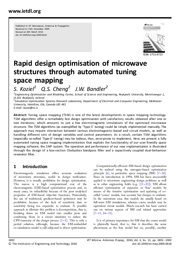 Pdf Rapid Design Optimisation Of Microwave Structures Through Automated Tuning Space Mapping