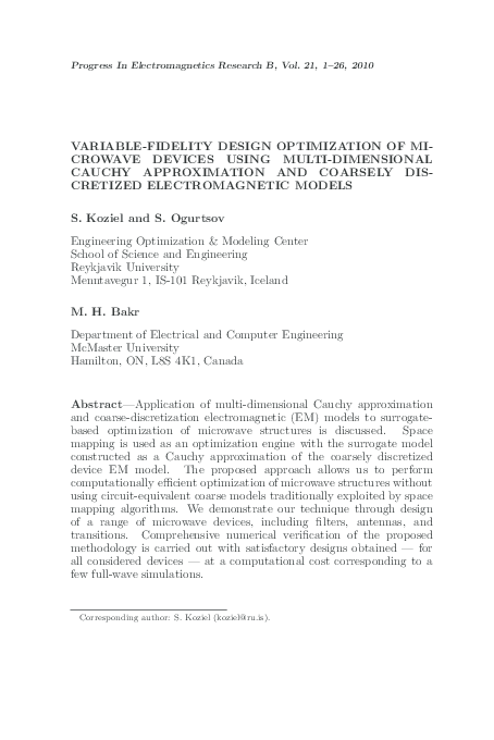 Pdf Variable Fidelity Design Optimization Of Microwave Devices Using