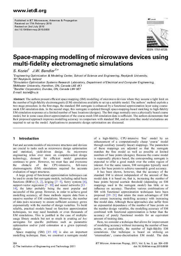 (PDF) Space-mapping modelling of microwave devices using multi-fidelity electromagnetic ...