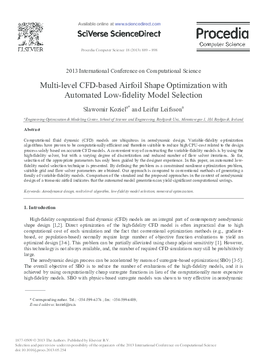 Pdf Multi Level Cfd Based Airfoil Shape Optimization With Automated Low Fidelity Model Selection