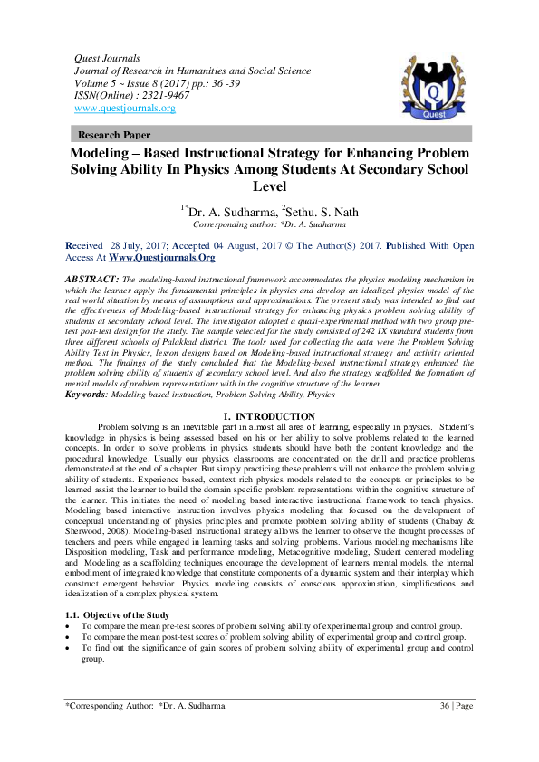 (PDF) Modeling – Based Instructional Strategy for Enhancing Problem Solving Ability In Physics ...