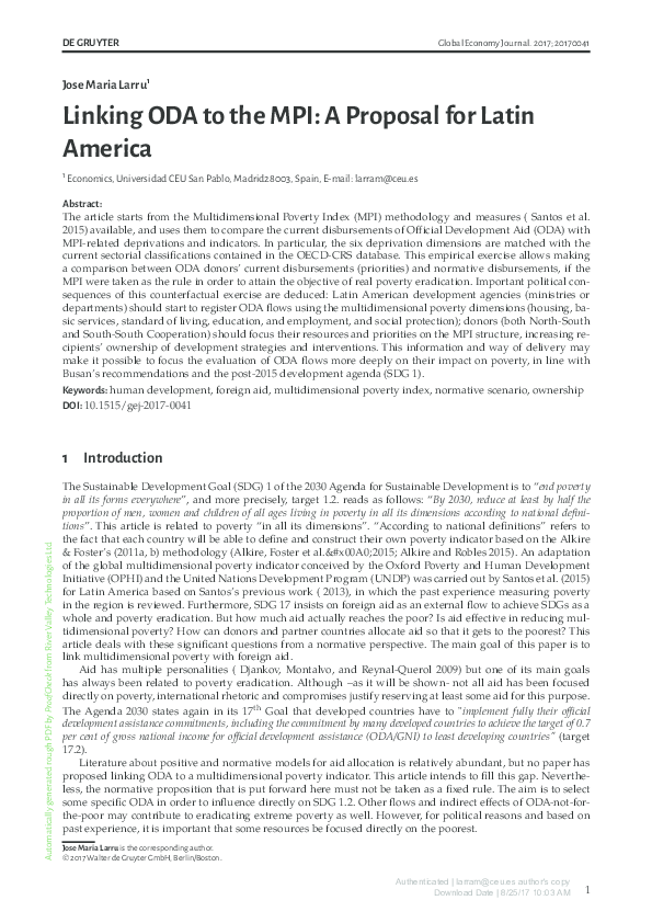 (PDF) Linking ODA to the MPI: A Proposal for Latin America