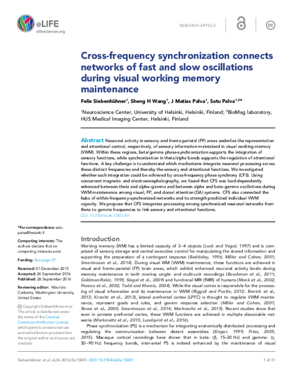 (PDF) Cross-frequency synchronization connects networks of fast and slow oscillations during ...