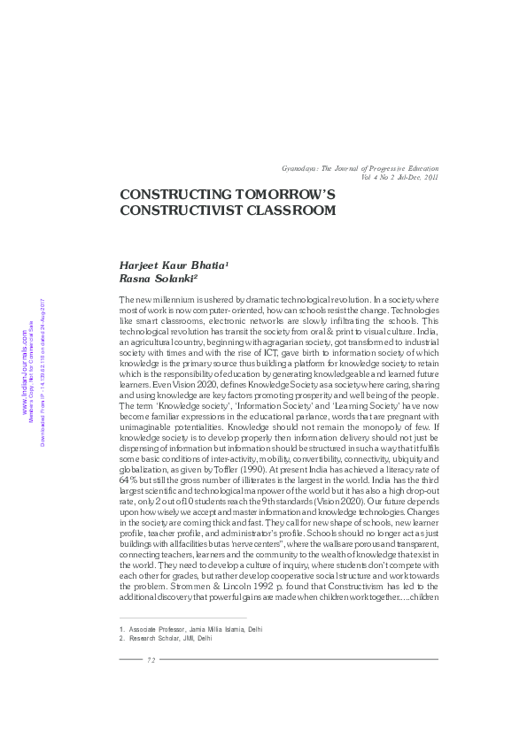 (PDF) Constructing tomorrows constructivist classroom