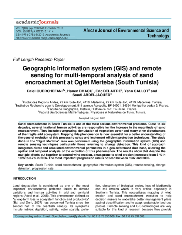 (PDF) Geographic information system (GIS) and remote sensing for multi-temporal analysis of sand ...