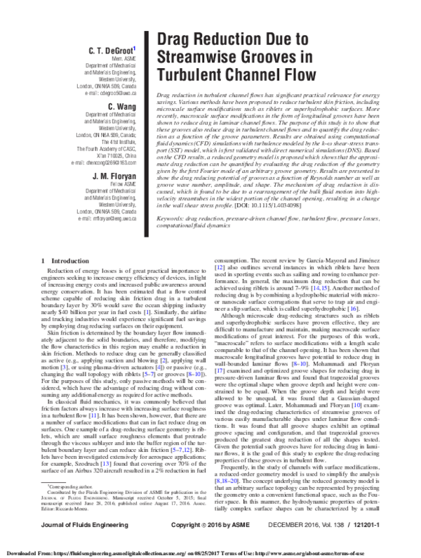 (PDF) Drag Reduction Due to Streamwise Grooves in Turbulent Channel Flow