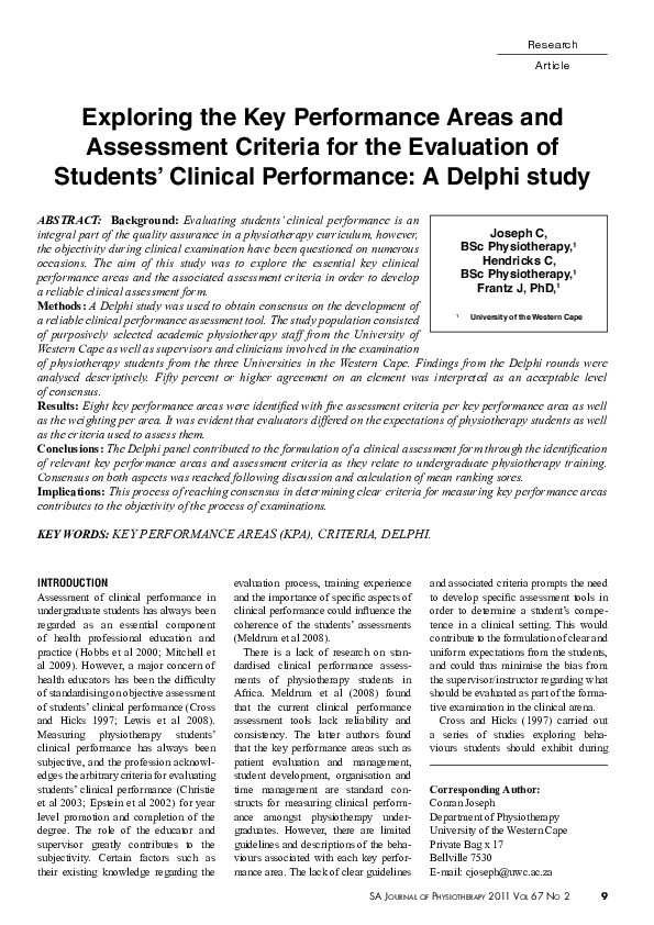 (PDF) Exploring the Key Performance Areas and Assessment Criteria for ...